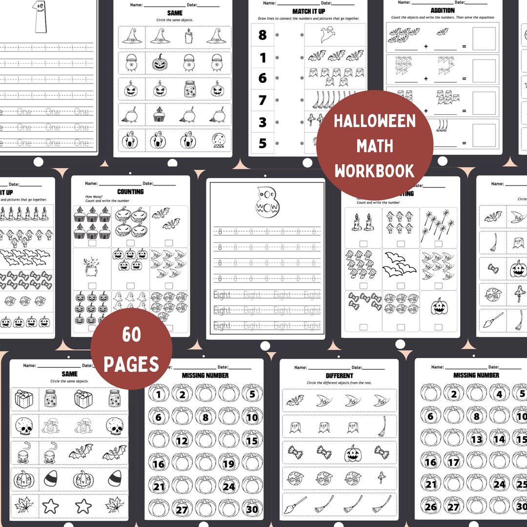 Halloween Math Activity Workbook - Printable Fall Coloring Pages (PDF ...