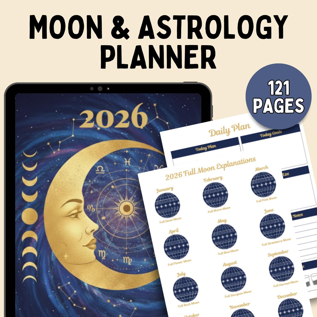 2026 Moon and Astrology Planner - Digital Lunar Calendar, Zodiac Guide ...