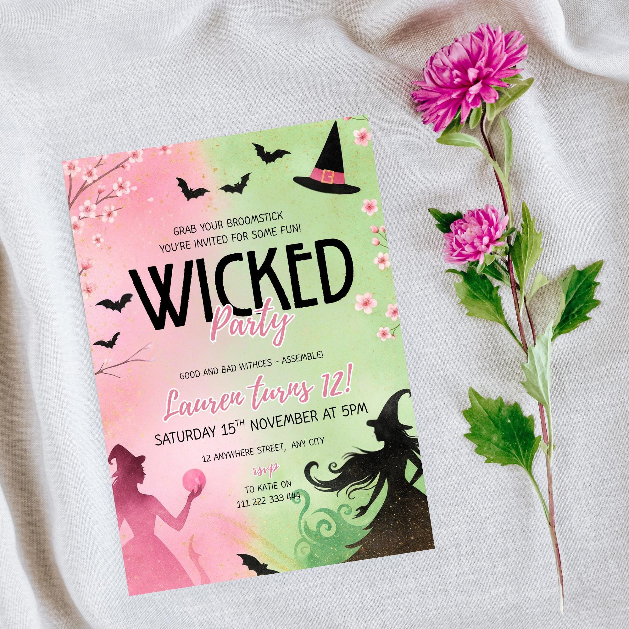 Wicked Birthday Invitation Template - Witch Party Printable, Editable ...