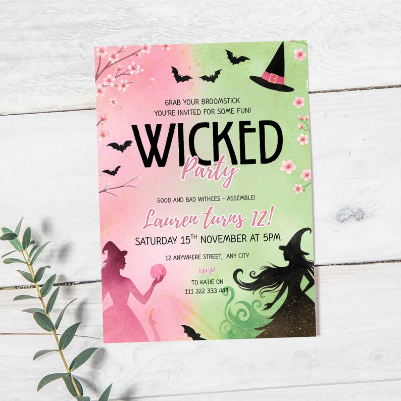 Wicked Birthday Invitation Template - Witch Party Printable, Editable ...