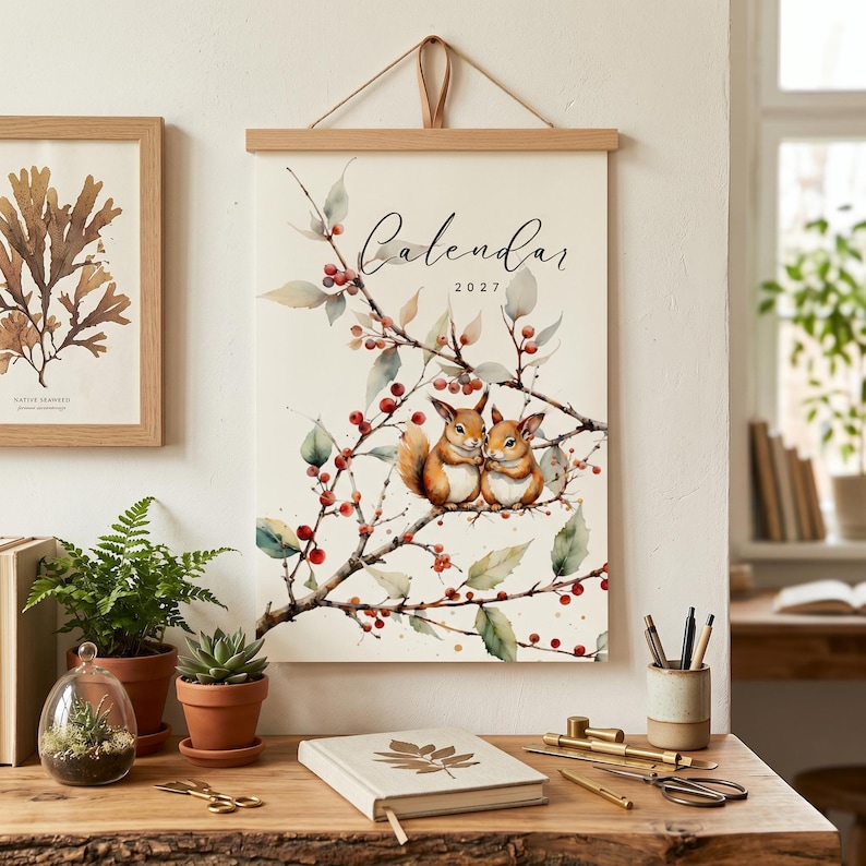 2027 Watercolor Nature Calendar | Birds, Flowers, Woodland Animals (A4 ...