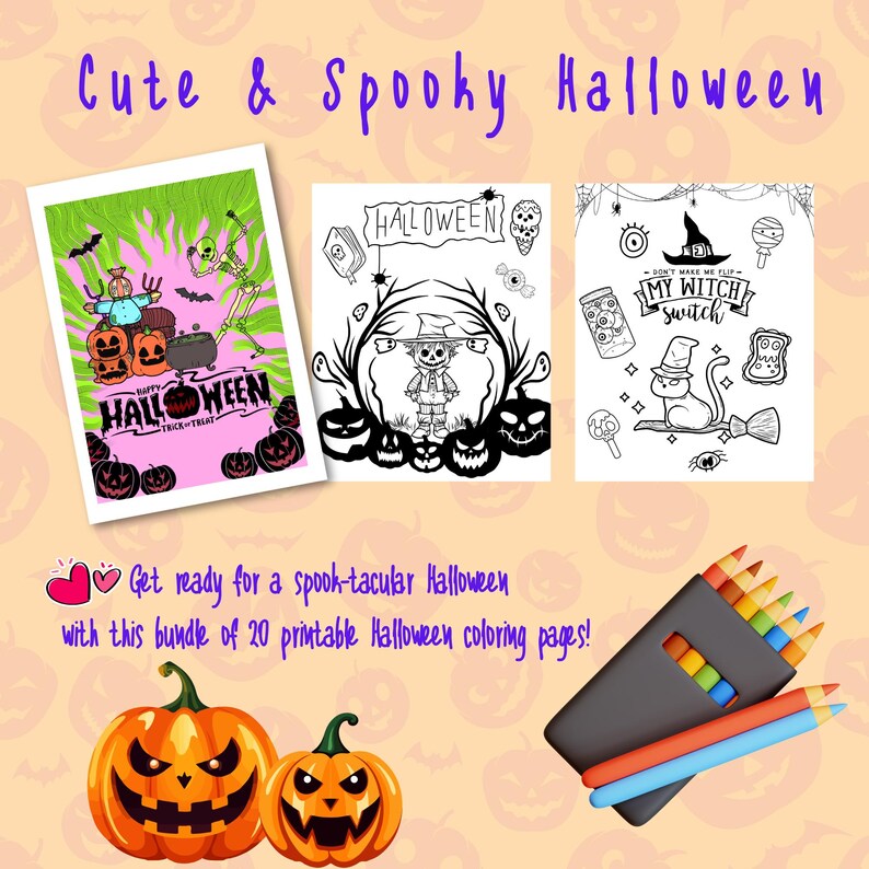Halloween Coloring Pages Bundle – 20 Printable Sheets – Cute & Spooky ...