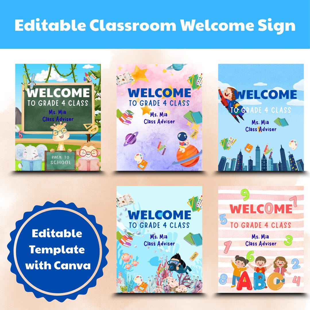 Editable Classroom Welcome Sign – 5 Themes Canva Template – Printable ...