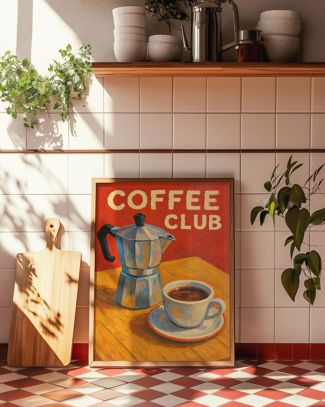 Coffee Club Digital Art Print, Retro Coffee Kitchen Wall Art Printable ...