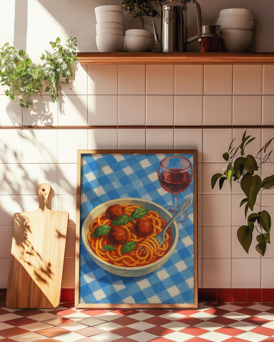 Spaghetti & Meatballs Digital Art Print, Italian Kitchen Wall Art ...