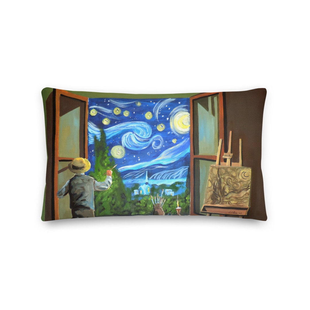 Van Gogh Starry Night Pillow, Linen Feel, Shape-retaining Insert - Etsy