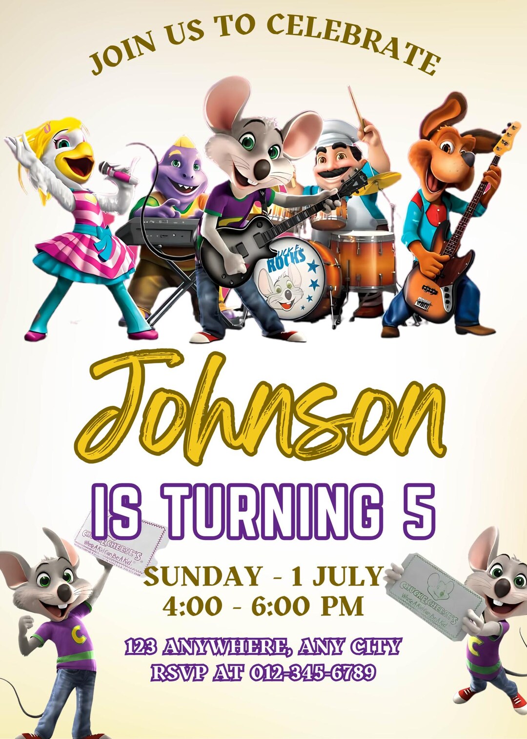 Editable Chuck E Cheese Birthday Invitation Template | Chuck Evite ...