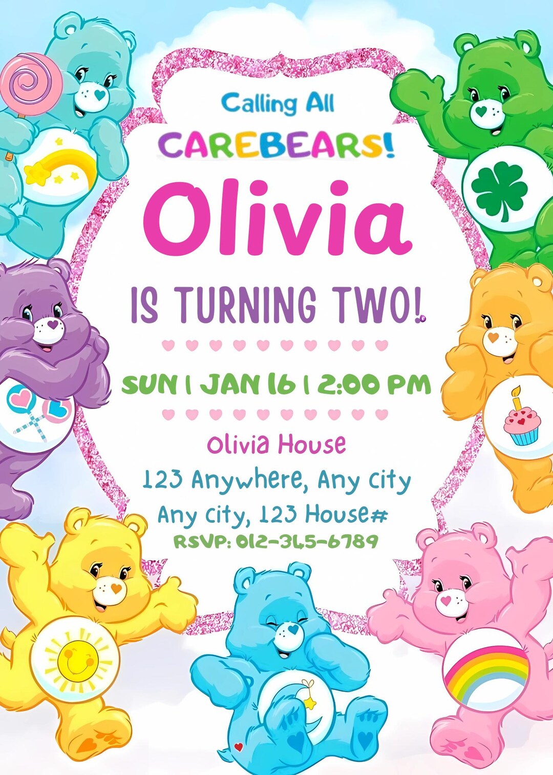 Care Bears Birthday Invitation, Printable Editable Birthday Party ...