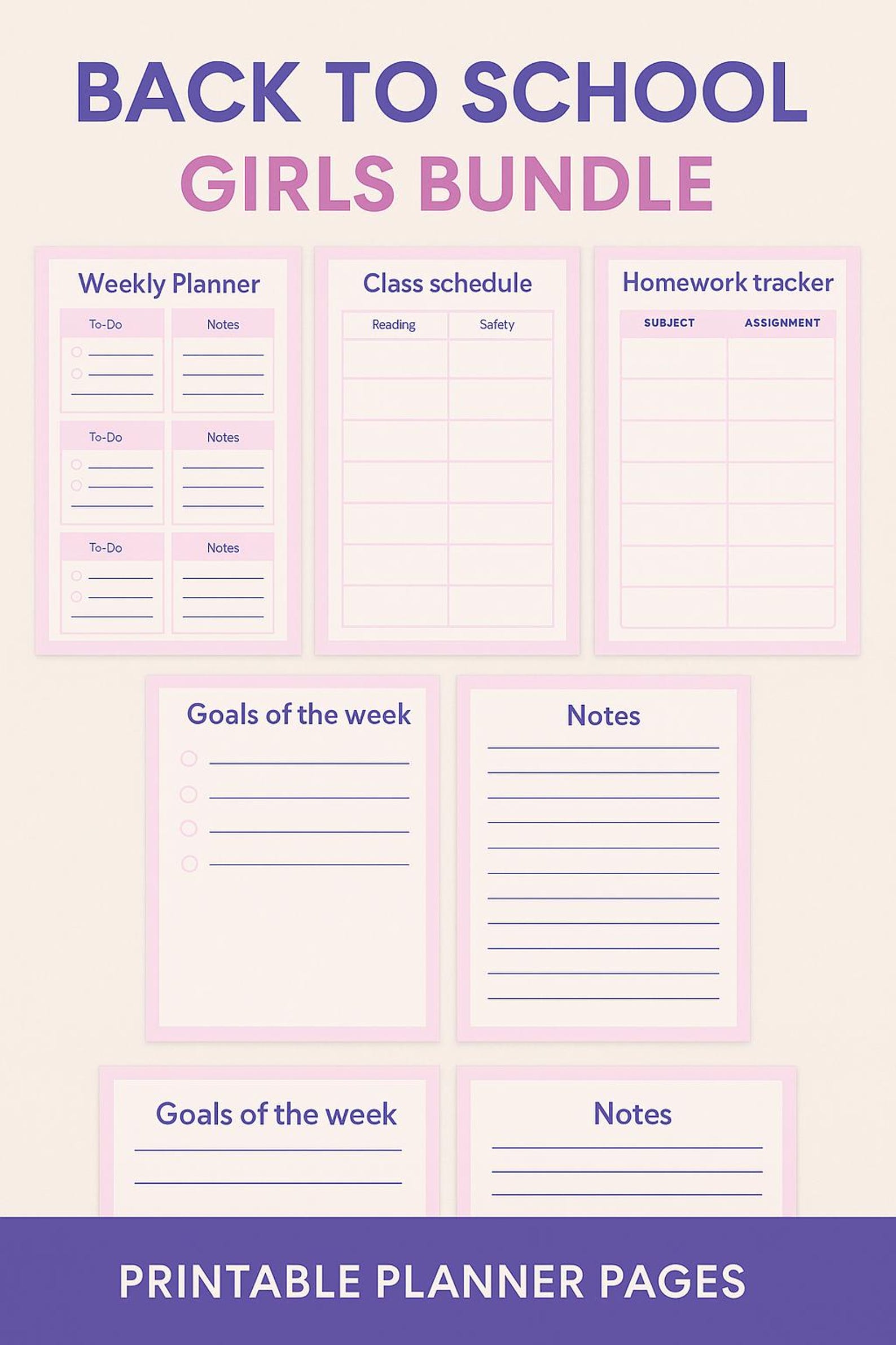 Back to School Girls Planner Bundle - Printable Weekly Schedule ...