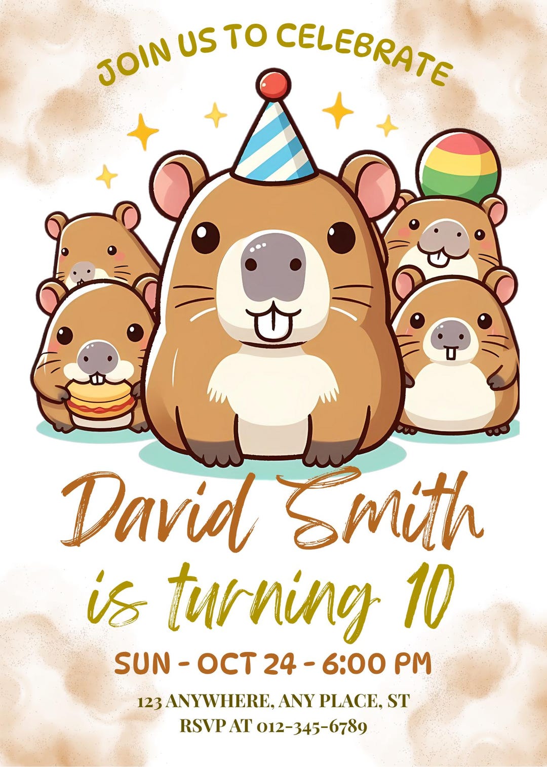 Capybara Invitation Capybara Birthday Capy Birthday Kawaii Capybara ...