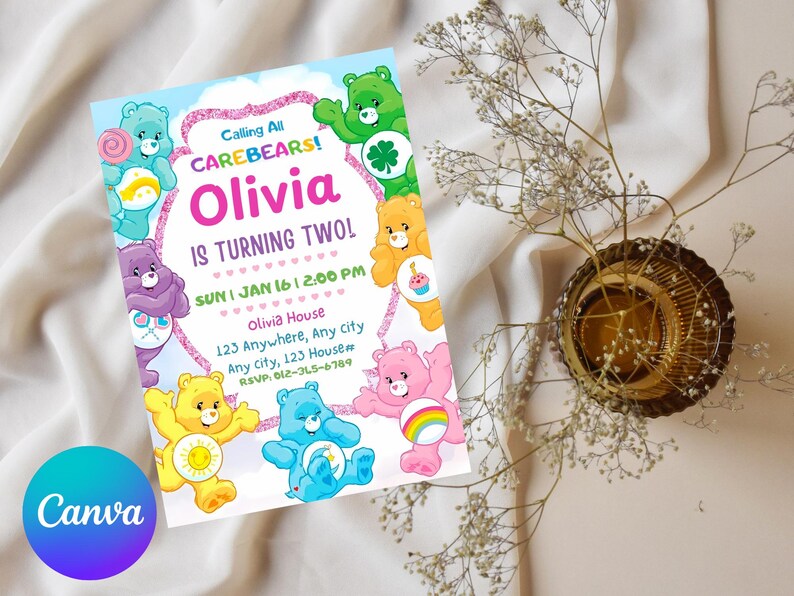 Care Bears Birthday Invitation, Printable Editable Birthday Party ...