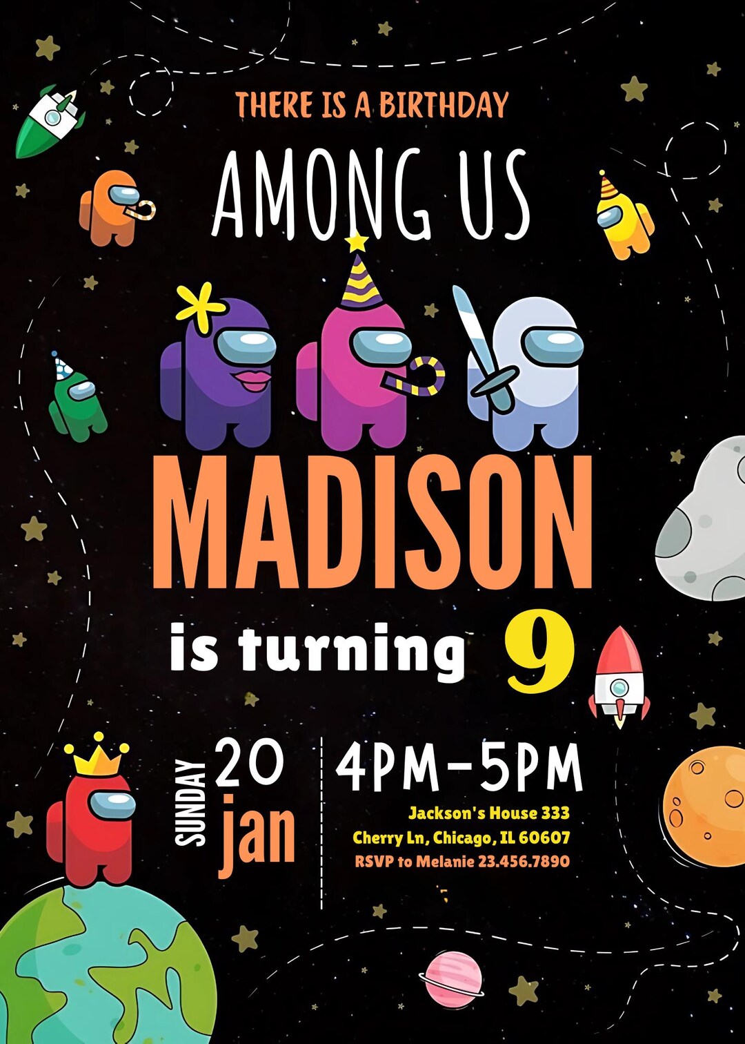 Among Us Invitation Birthday Invitation | Kids Birthday Invitation ...
