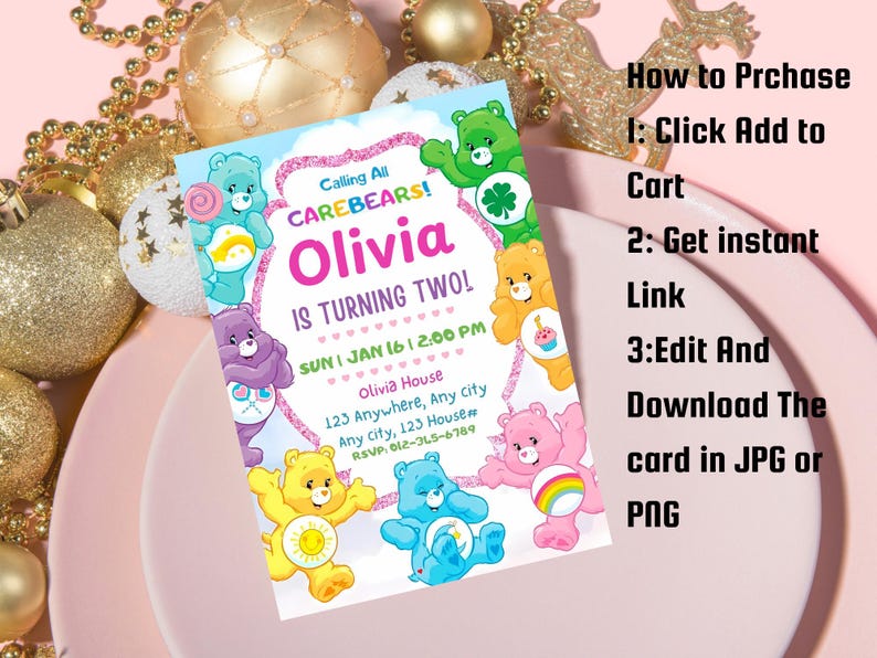 Care Bears Birthday Invitation, Printable Editable Birthday Party ...