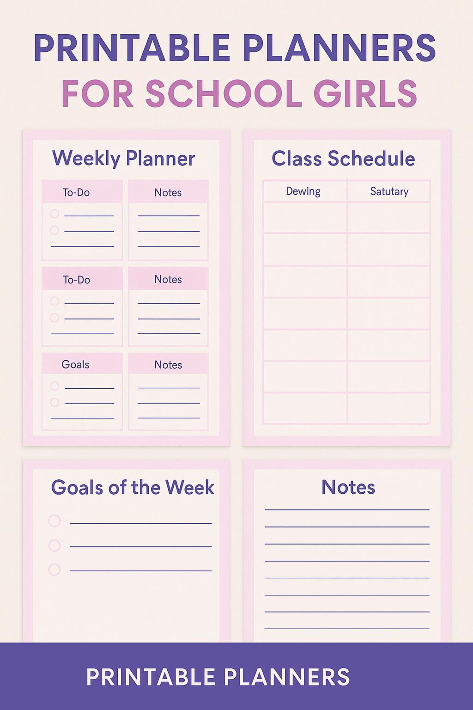Back to School Girls Planner Bundle - Printable Weekly Schedule ...