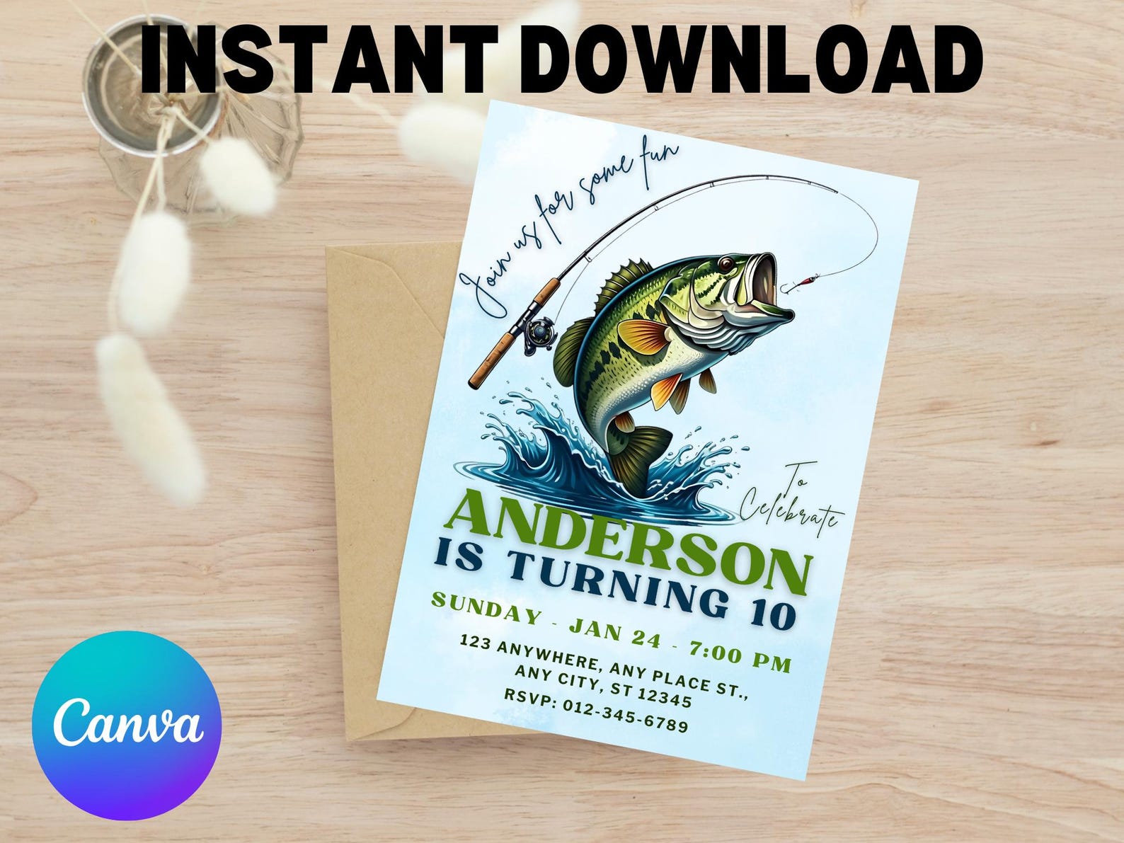 Editable Fishing Birthday Invitation Template, Fishing Birthday Invite ...