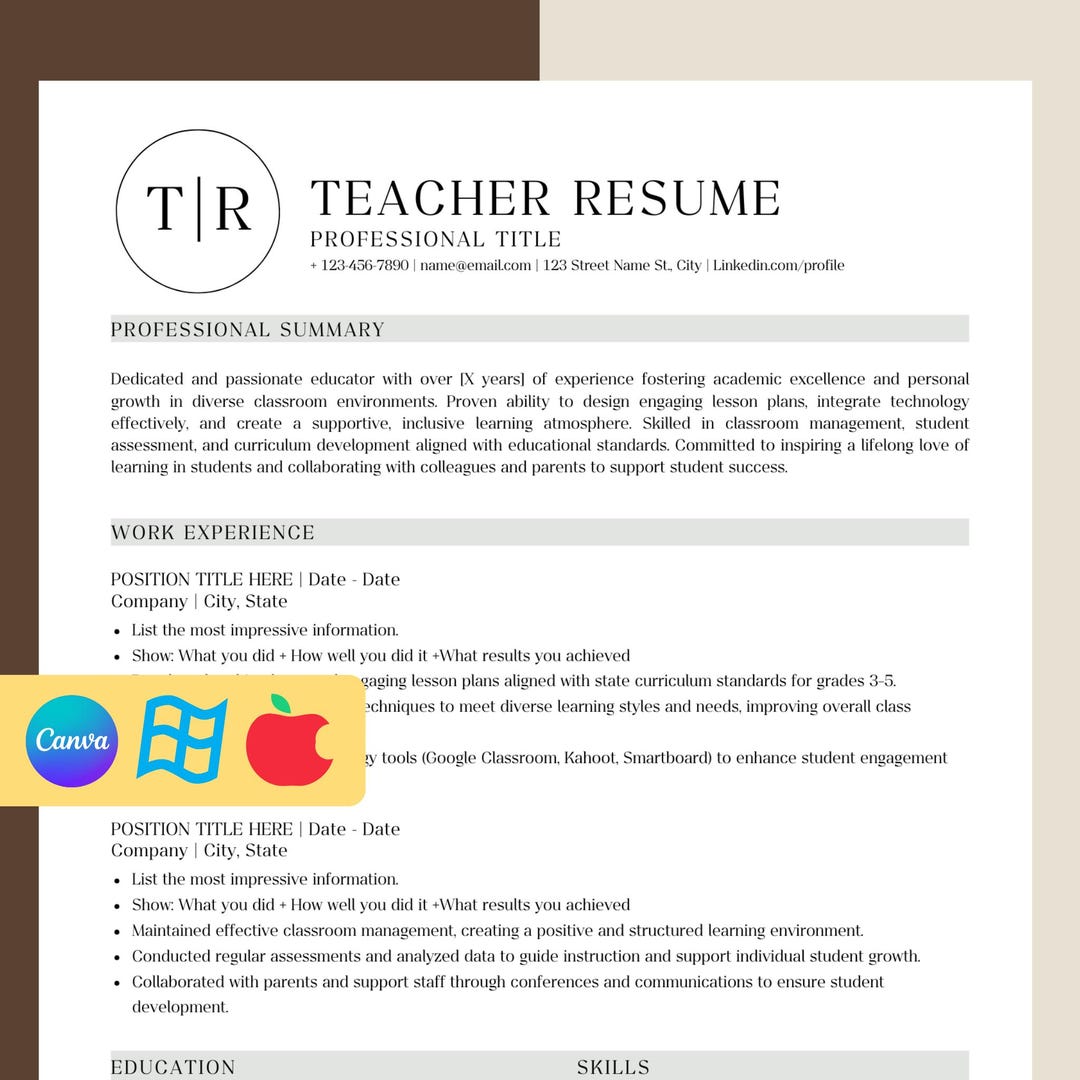 Teacher Resume Template, Teacher CV Template, Professional Resume ...