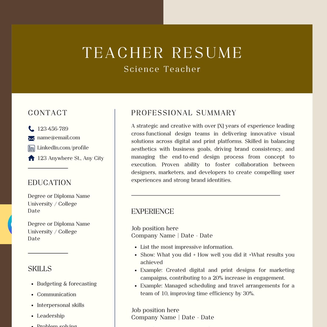 Teacher CV Resume and Cover Letter, Teacher Resume Template ...