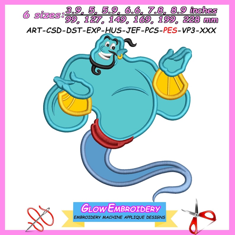 Genie Applique Embroidery Design, 6 Sizes, Instant Download - Etsy
