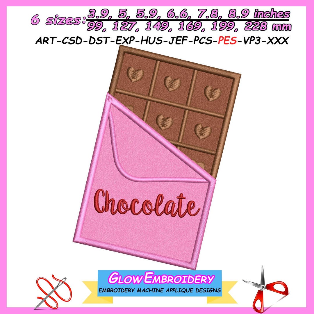 Chocolate Bar Applique Embroidery Design, Chocolate Embroidery Design ...