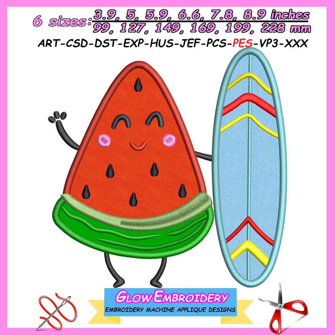 Summer Surf Applique Embroidery Design, 6 Sizes, Instant Download - Etsy