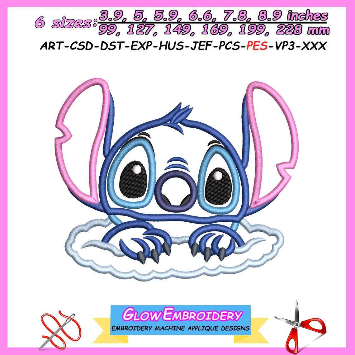 Stitch Applique Embroidery Design, 6 Sizes, Instant Download - Etsy