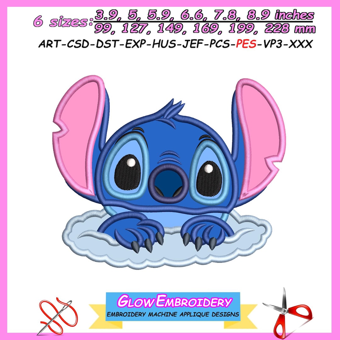 Stitch Applique Embroidery Design, 6 Sizes, Instant Download - Etsy