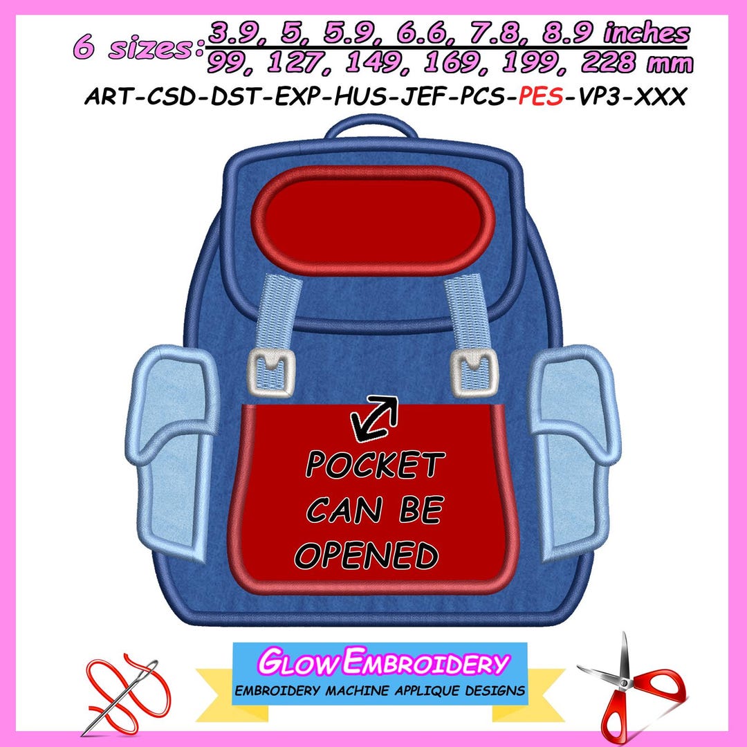 Backpack With Opening Pocket Applique Embroidery Design, 6 Sizes ...
