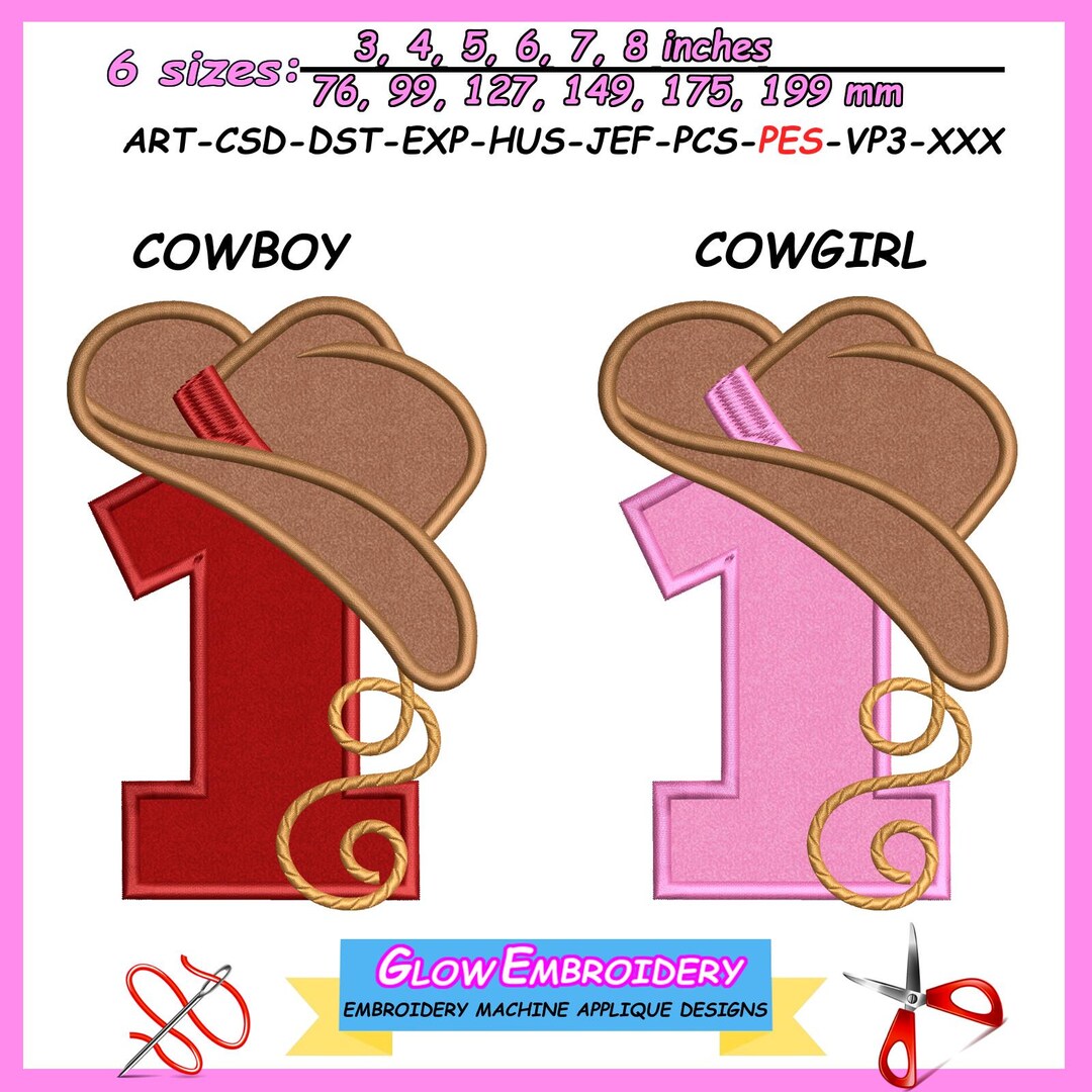 1st Birthday Number Cowboy and Cowgirl Applique Embroidery Design ...