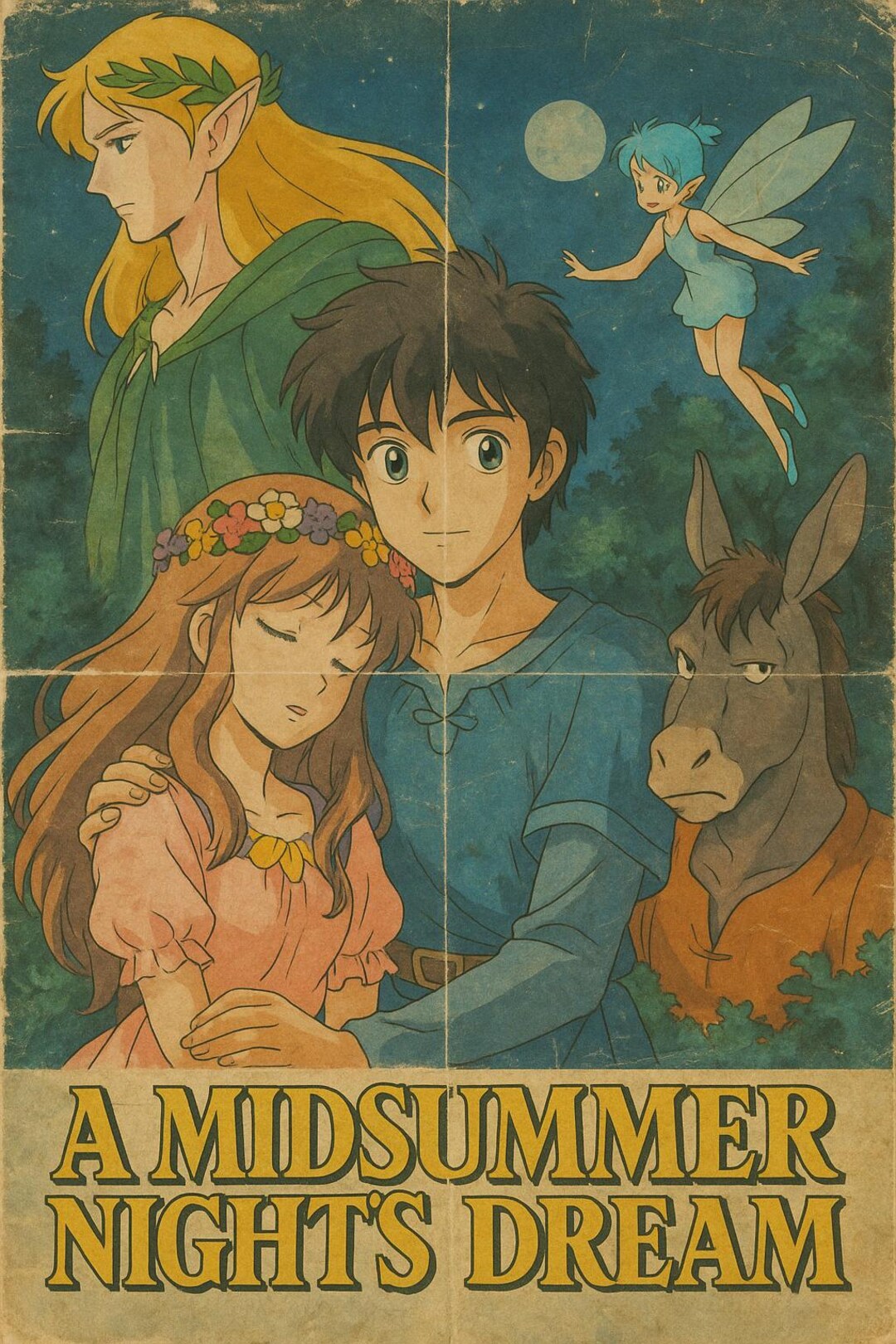 Midsummer Nights Dream Vintage Anime Digital Art Poster Print, Anime ...