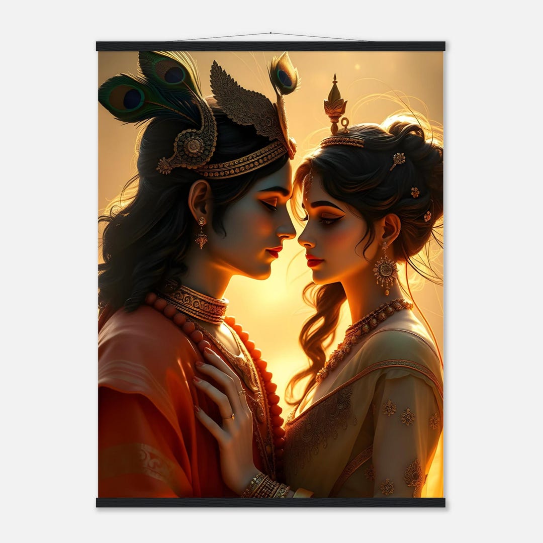 Krishna & Radha Poster – Hindu Divine Couple Print With Hanger | Indian ...