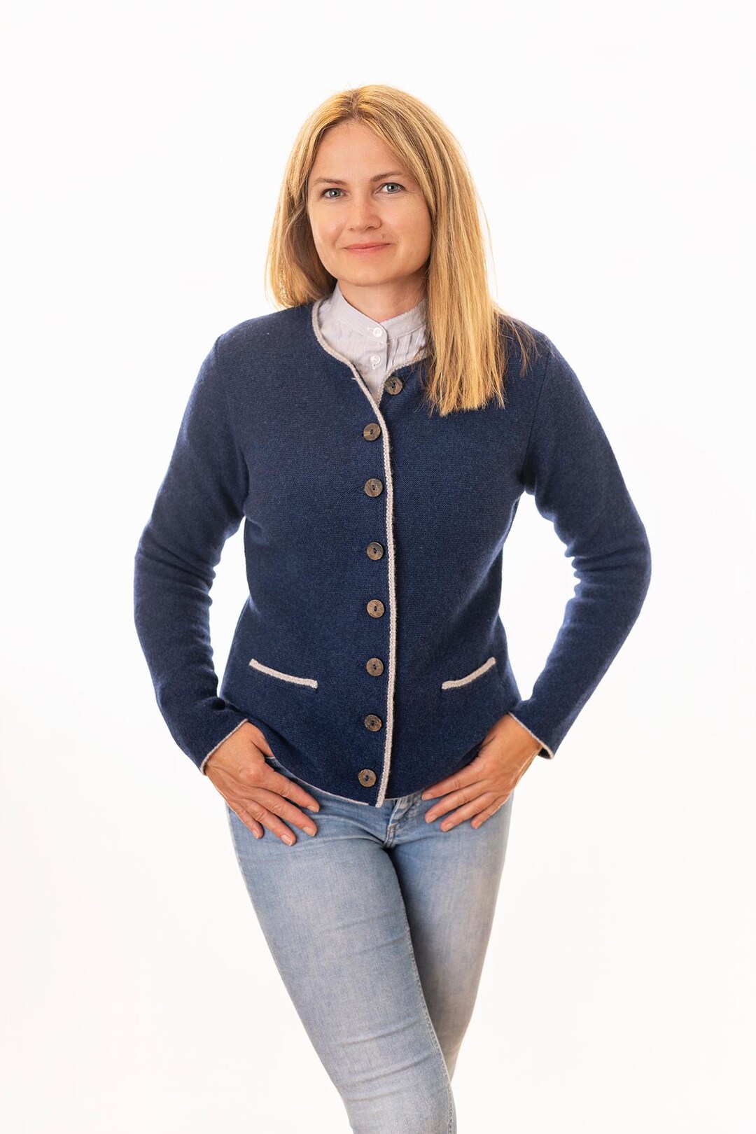 Women's Merino Wool Indigo Cardigan – Traditional Lambswool Cardigan ...