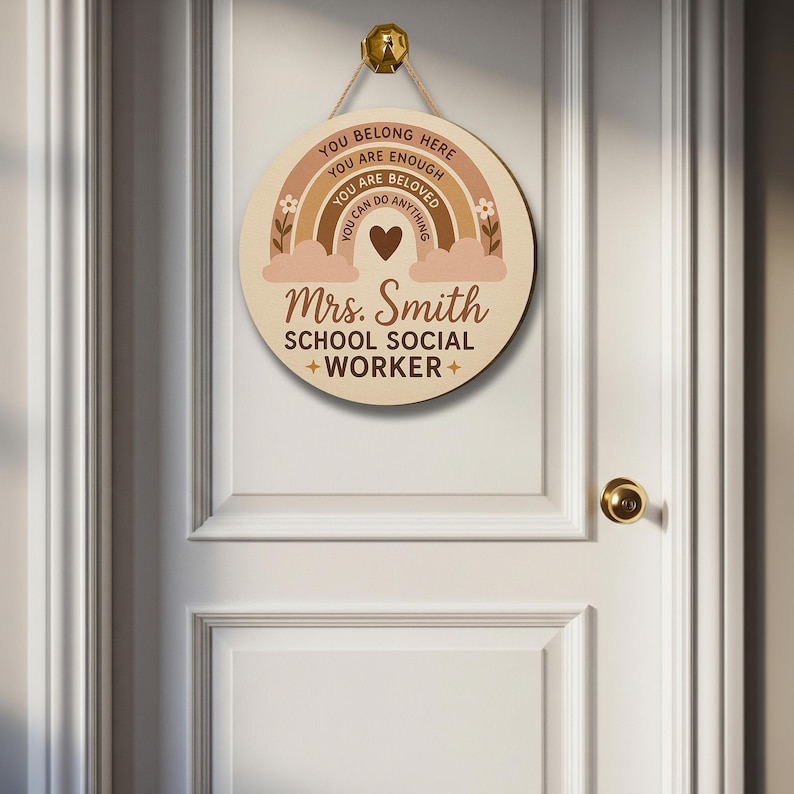 Personalized Rainbow Social Worker Door Sign: Custom Wood Office Decor ...
