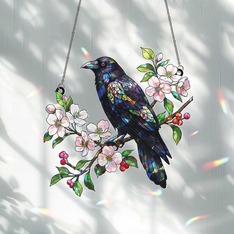 Hologram Raven Window Hanging – Stained Glass Look Sun Catcher With ...
