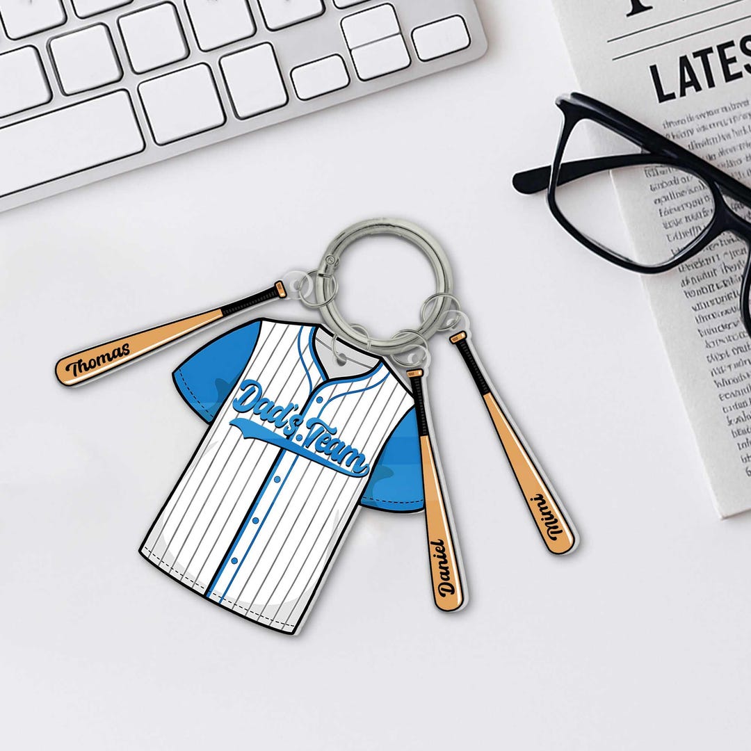Dad’s Team Baseball Keychain – Personalized Gift With Kids' Names on ...