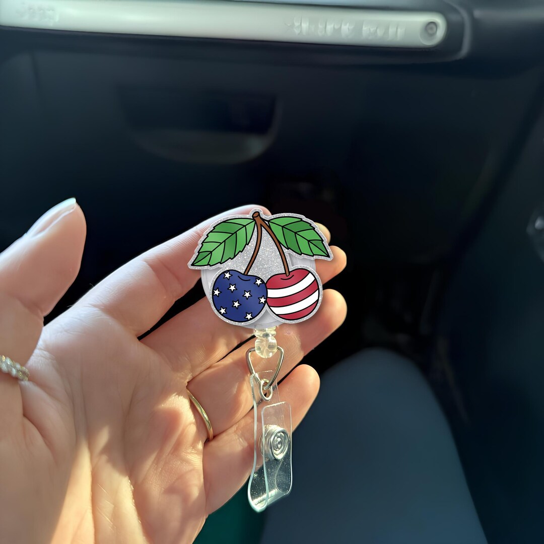 Patriotic Cherry Badge Reel USA Stars Stripes Retractable ID Holder - Etsy