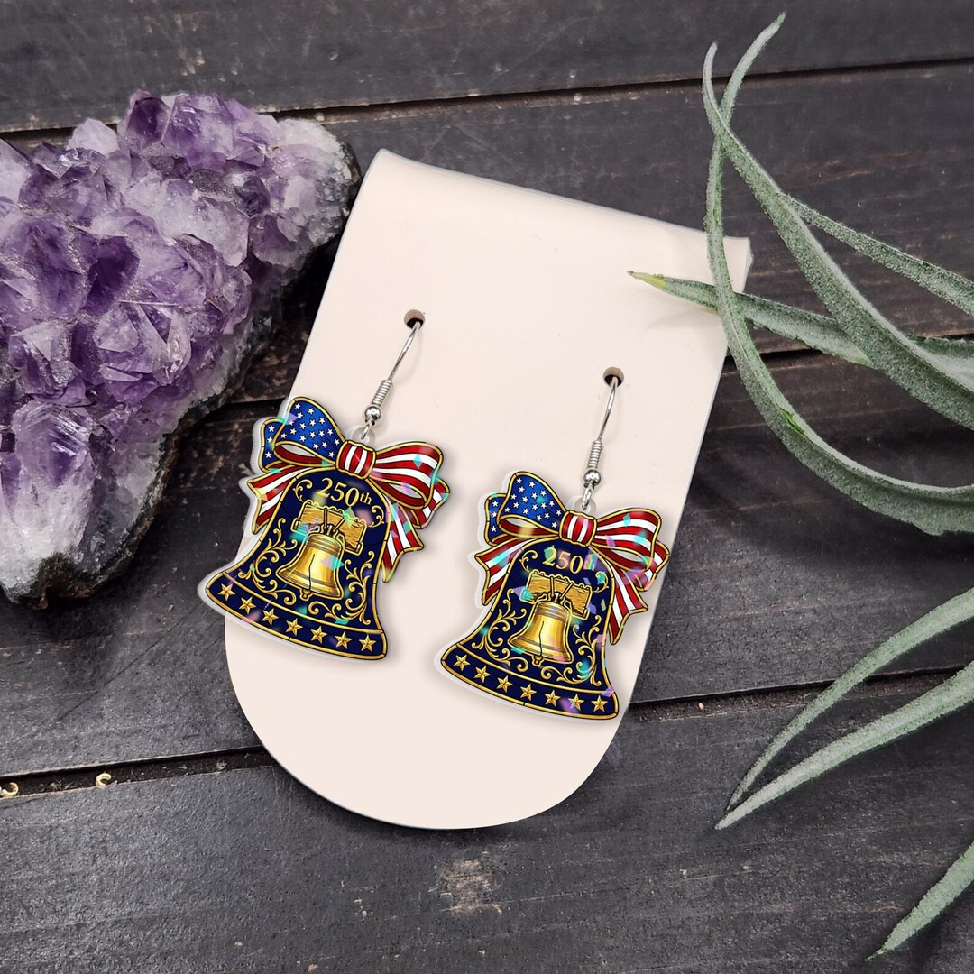 Acrylic Dangle Earrings: Liberty Bell 250th Anniversary Patriotic ...