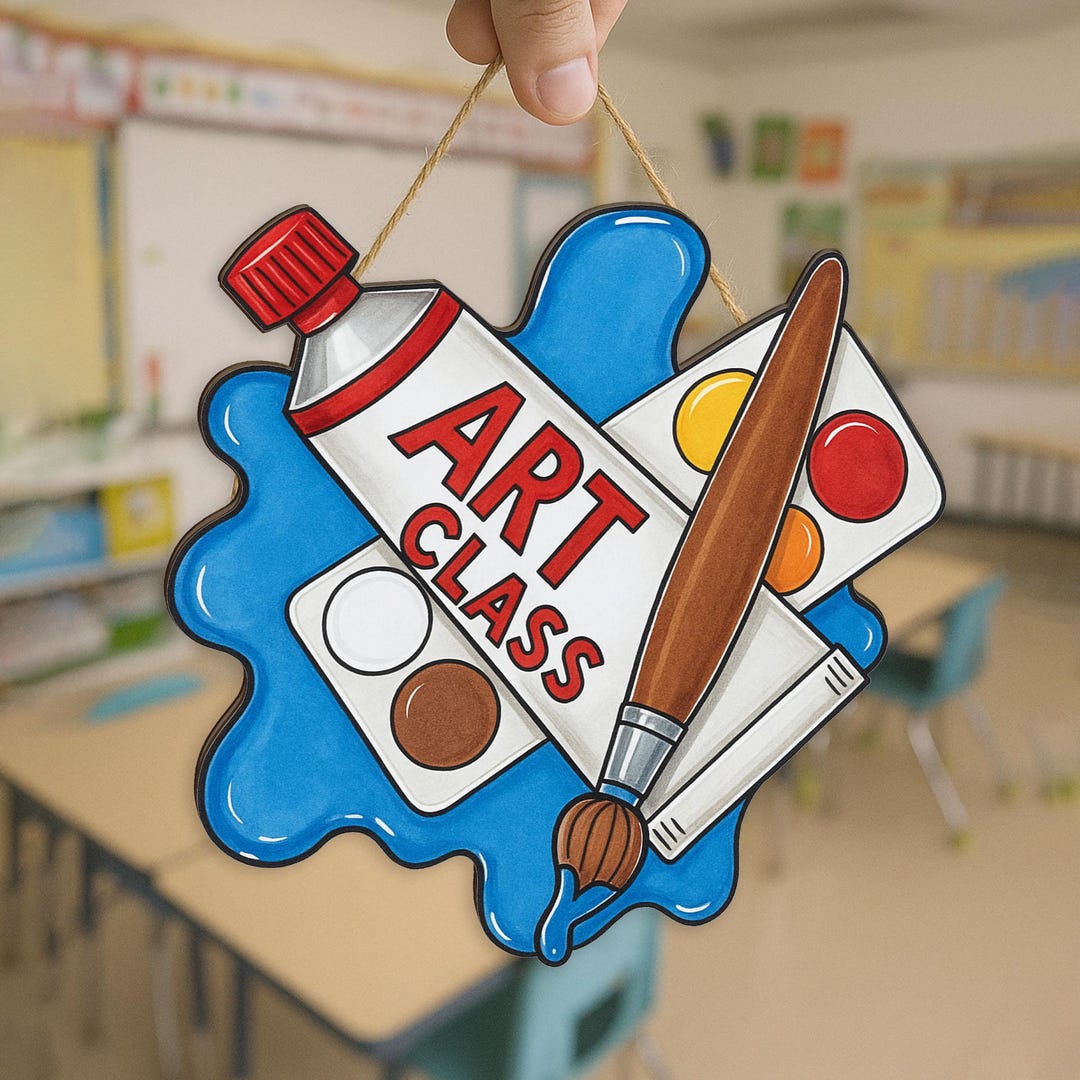 Art Class Door Sign, Wooden Classroom Decor for Teachers, Paint Brush ...