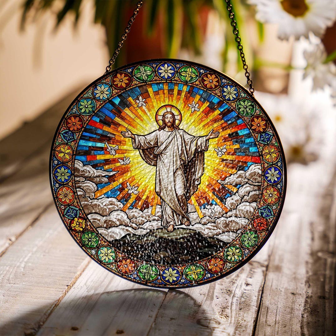 Jesus Glass Suncatcher, Christian Window Hanging, Religious Stained ...