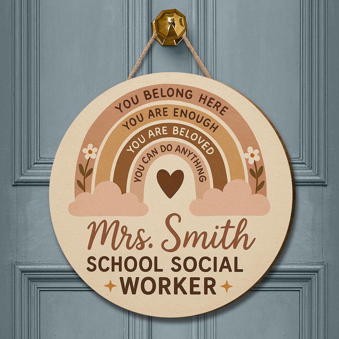 Personalized Rainbow Social Worker Door Sign: Custom Wood Office Decor ...
