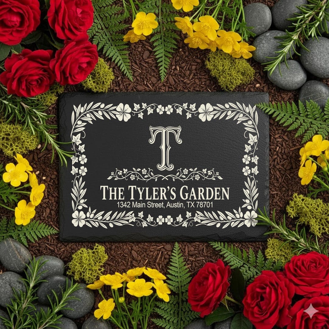 Personalized Garden Stone With Monogram, Rectangular Slate Yard Marker ...