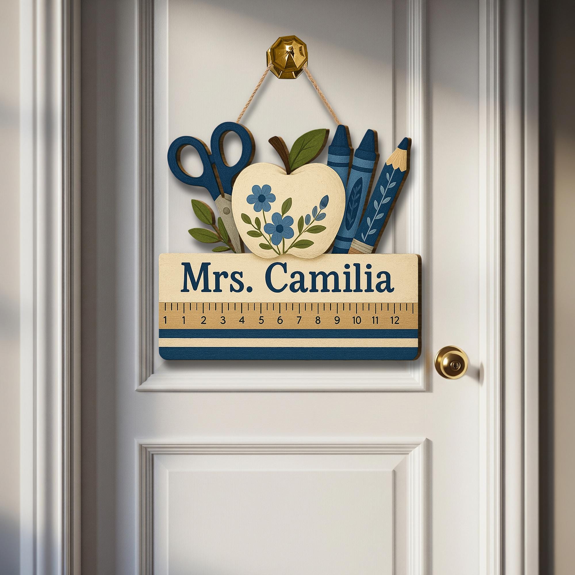 Personalized Teacher Door Sign: Apple Pencil Decor, Custom Classroom ...