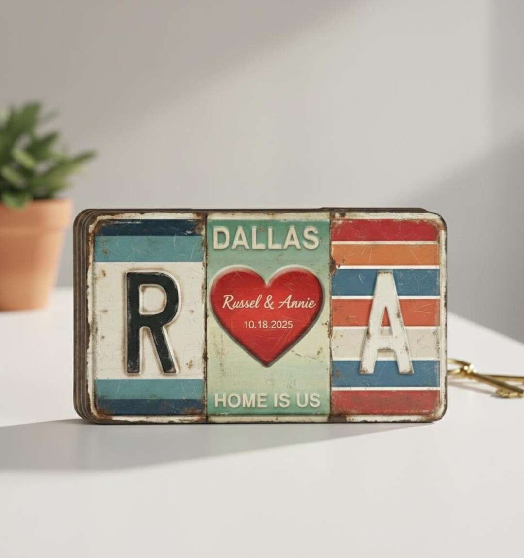 Personalized Couple License Plate Block, Custom Names Date Wooden ...