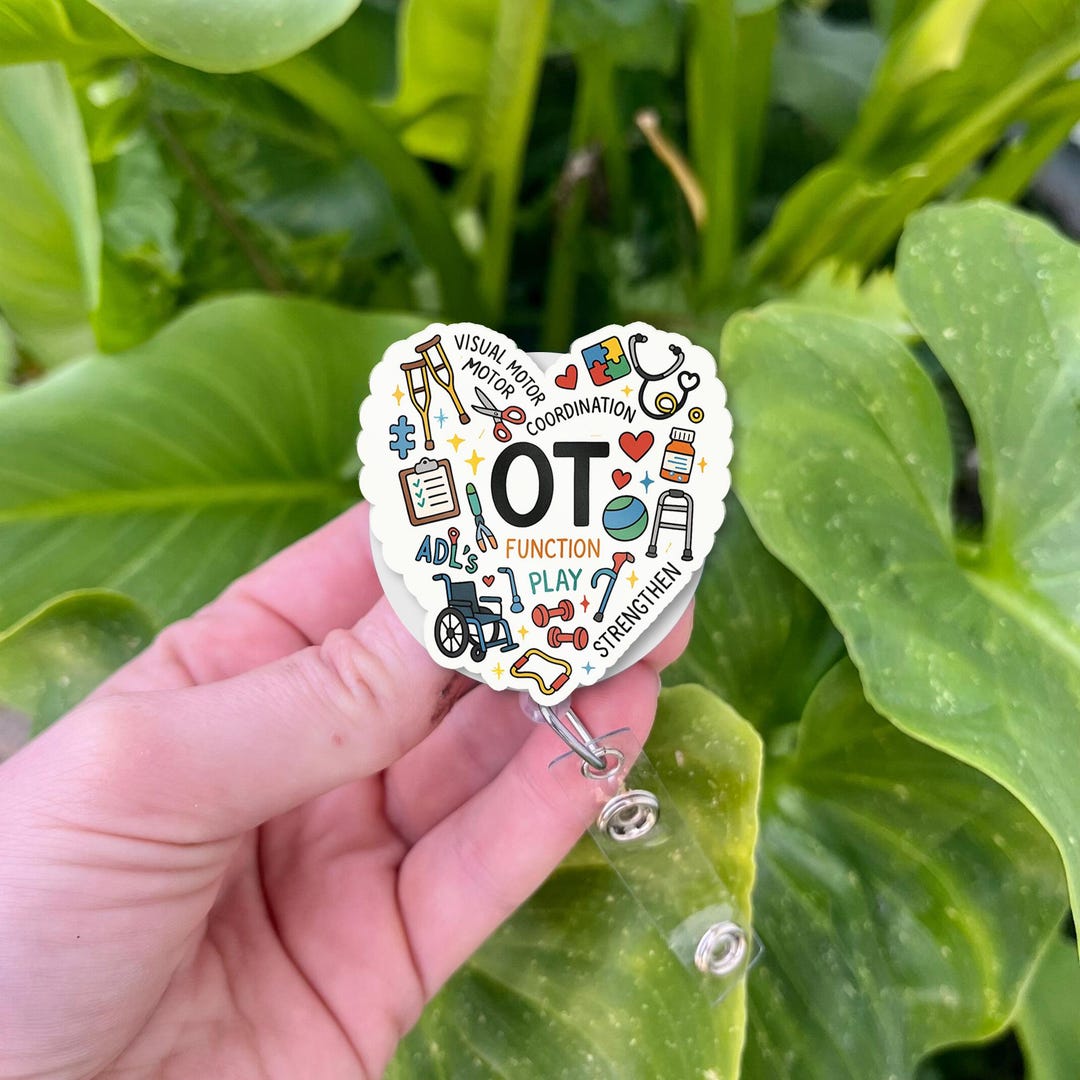 OT Badge Reel: Occupational Therapist Retractable ID Holder With Heart ...