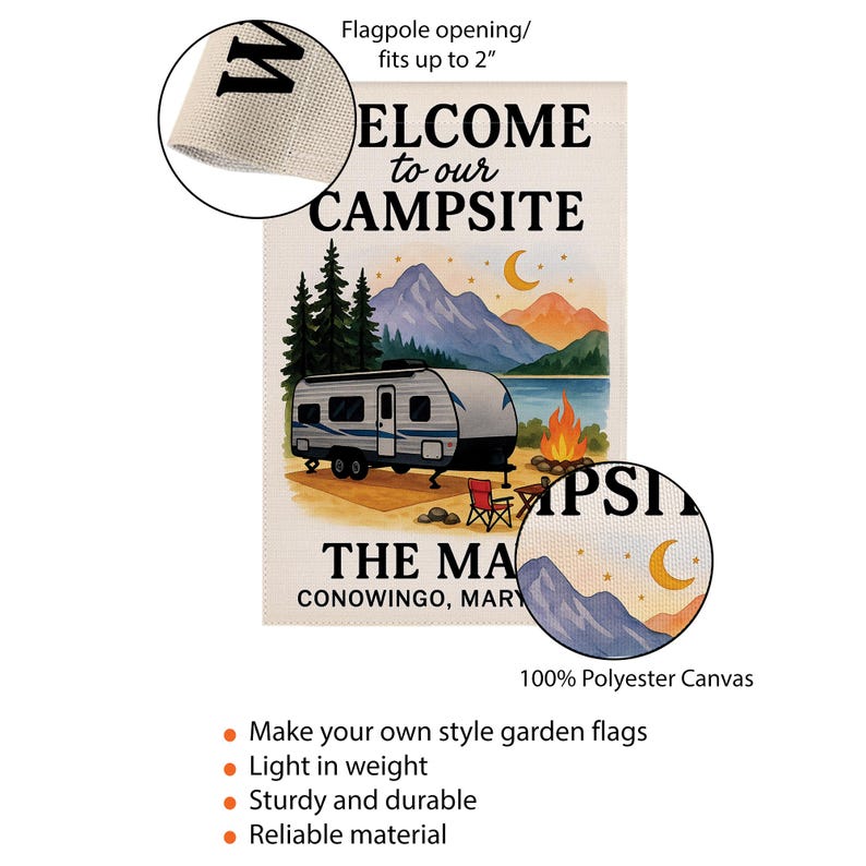 Welcome to Our Campsite Garden Flag: Personalized Camper Yard Sign With ...