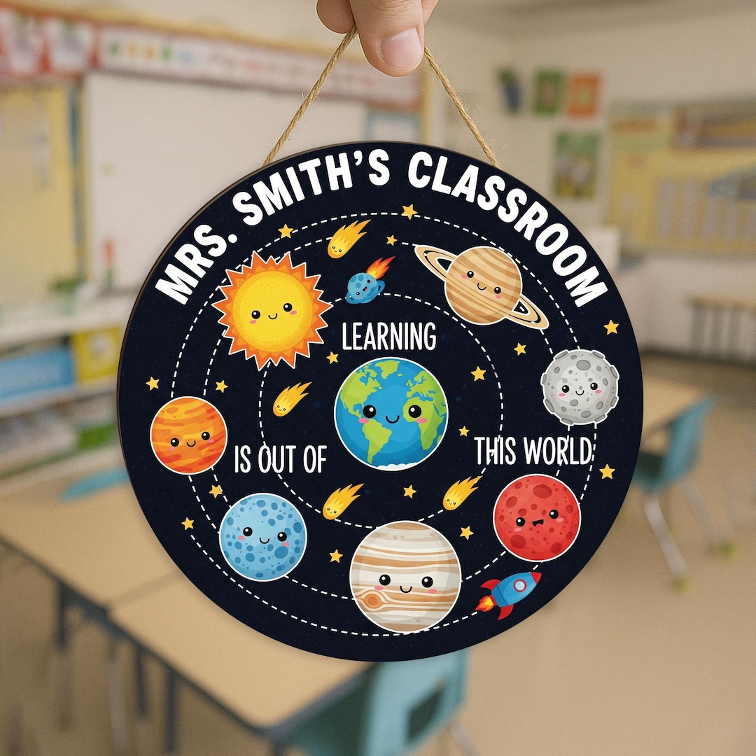 Personalized Solar System Teacher Sign: Wooden Planet Classroom Decor ...