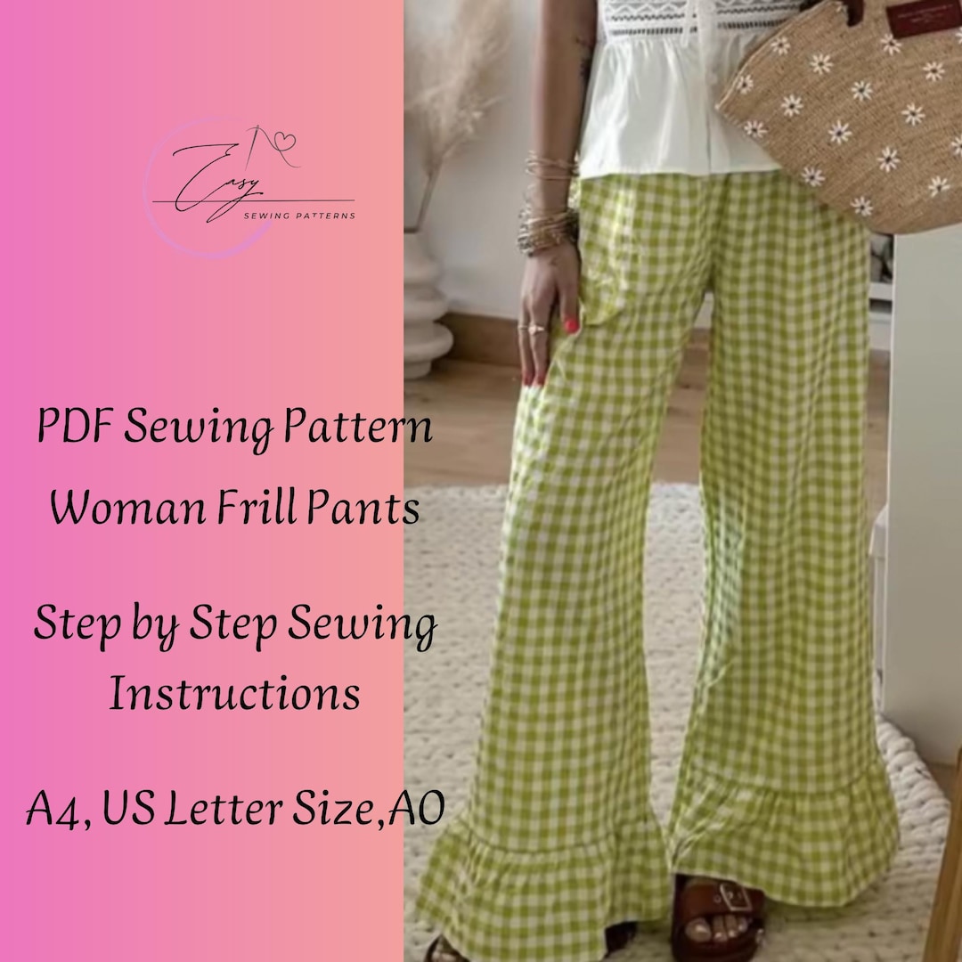 Woman's Frill Pants Sewing Pattern: Easy PDF Printable (instant ...