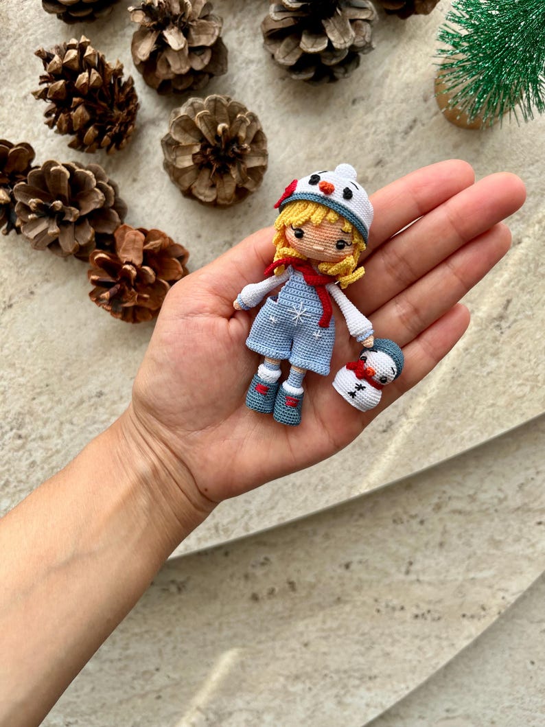 Handmade Amigurumi Snow Girl Doll With Snowman Companion (approx. 9cm ...
