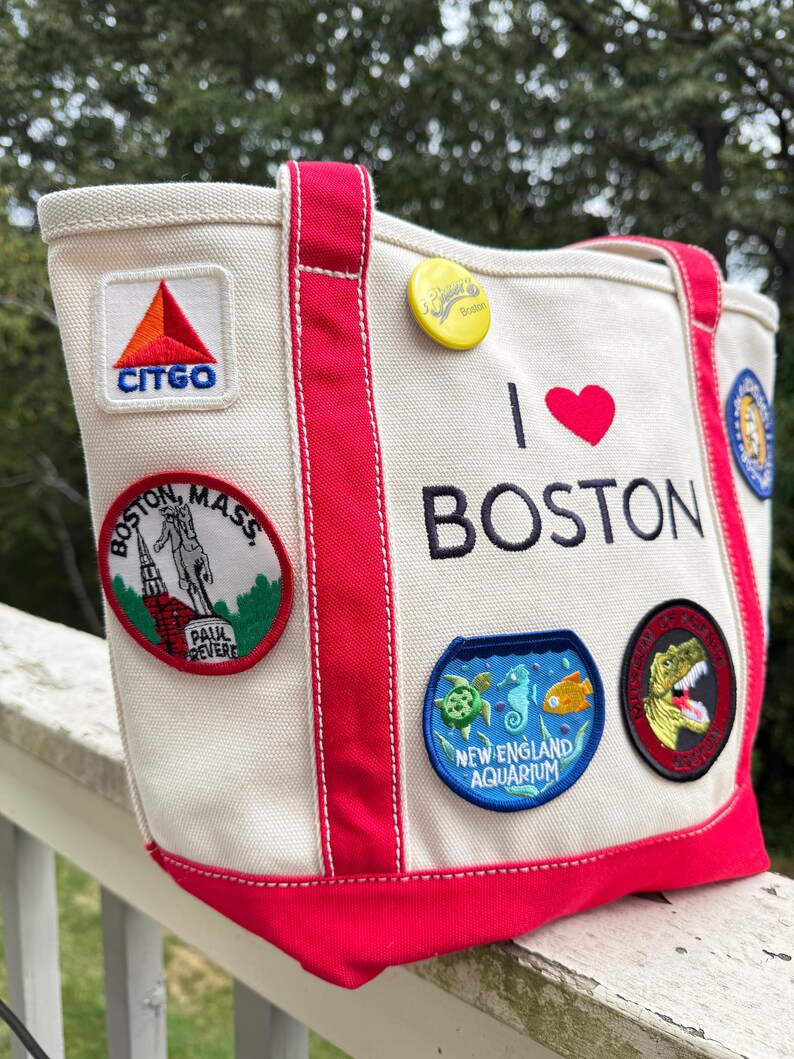 Boston Massachusetts Canvas Tote Bag Upcycled Lands End Tote With ...