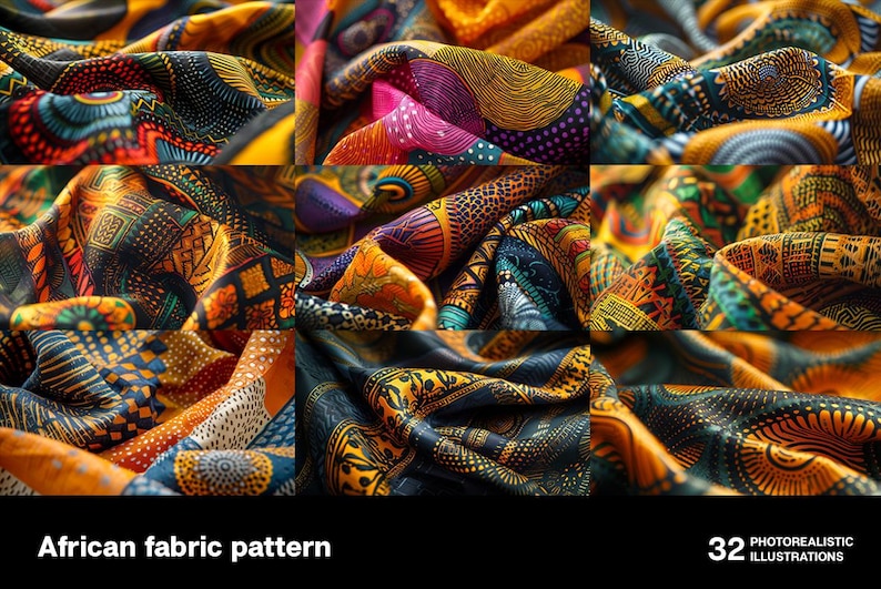 African Fabric Patterns: 32 Multicolored Stock Images (digital Download ...
