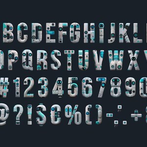 Robot Alphabet. Letters, Numbers and Punctuation Marks. PNG Set. Cute ...